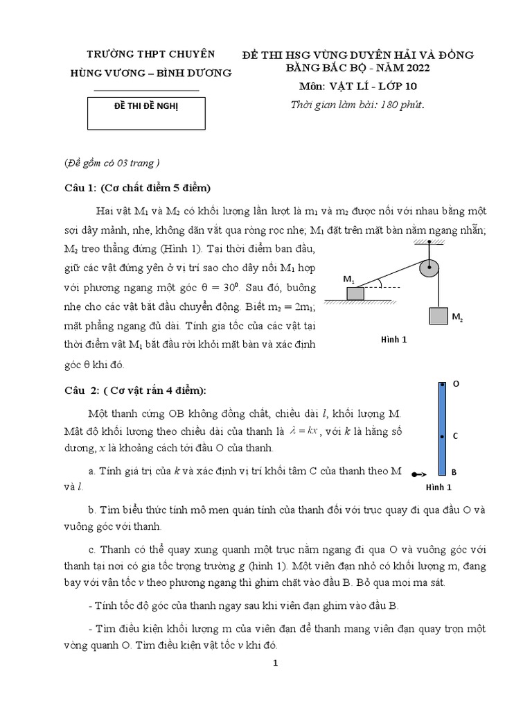 ĐỀ THI ĐỀ NGHỊ DHBB 2022 -VẬT LY 10 | PDF
