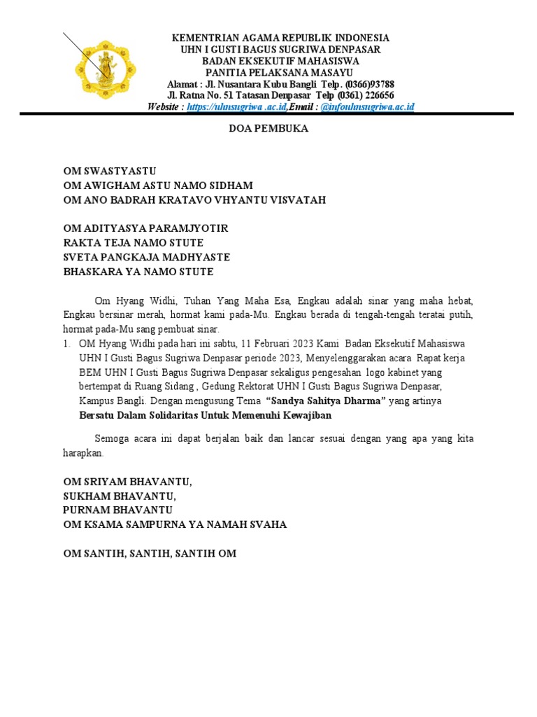 DOA PEMBUKA RAKER 22 | PDF