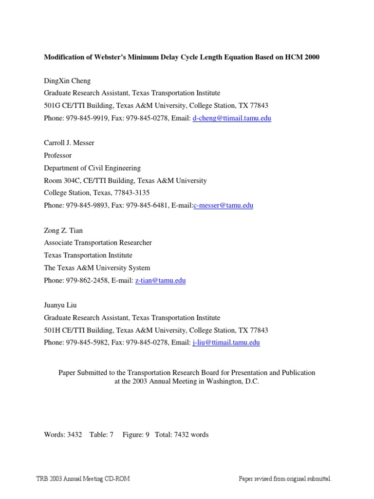 Modification of Webster's Minimum Delay Cycle Length Equation Based On HCM 2000 | PDF ...