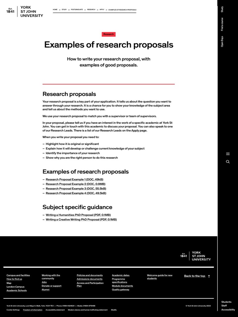 Examples of Research proposals | York St John University | PDF