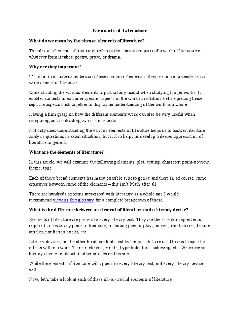 Elements of Literature | PDF | Narration | Plot (Narrative)