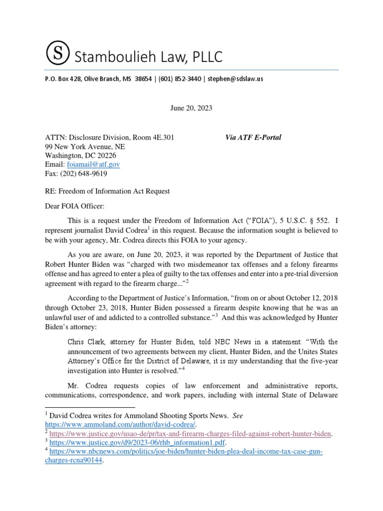FOIA Request for Hunter Biden Records | PDF | Freedom Of Information ...