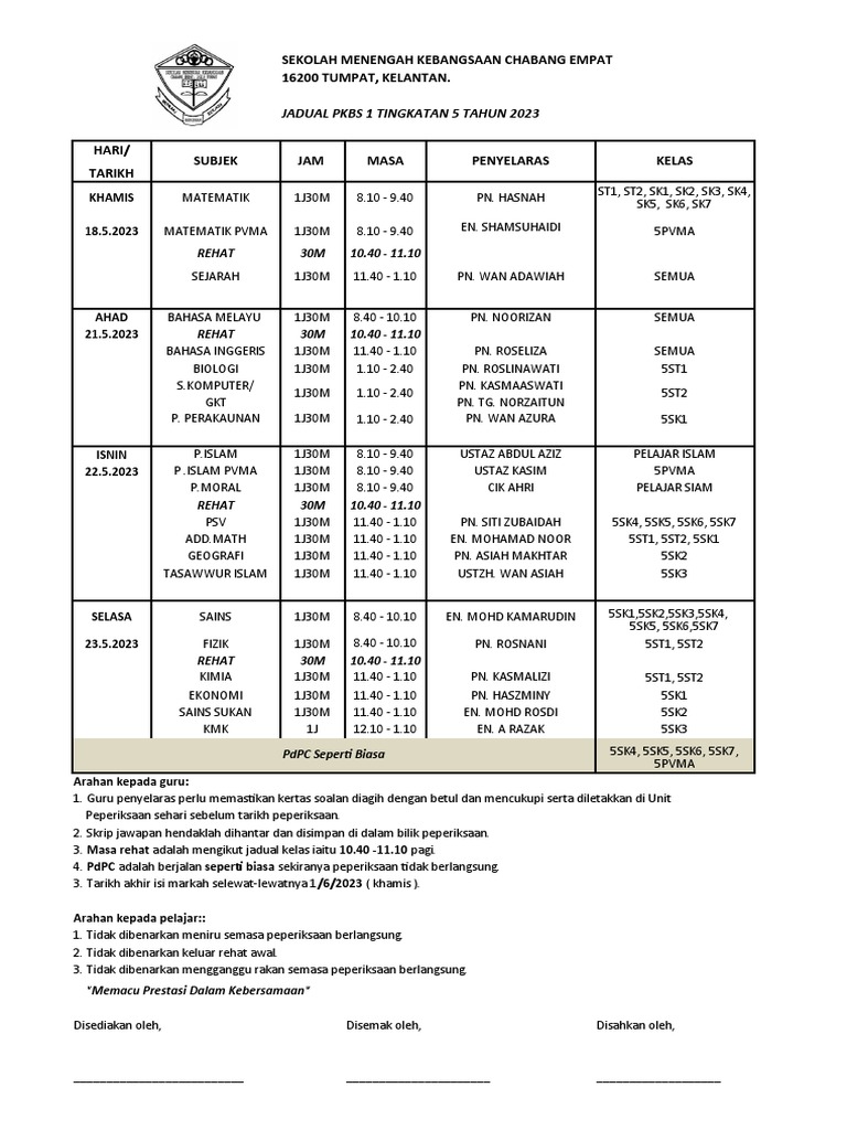 JADUAL PKBS 1 2023(2)-1 | PDF