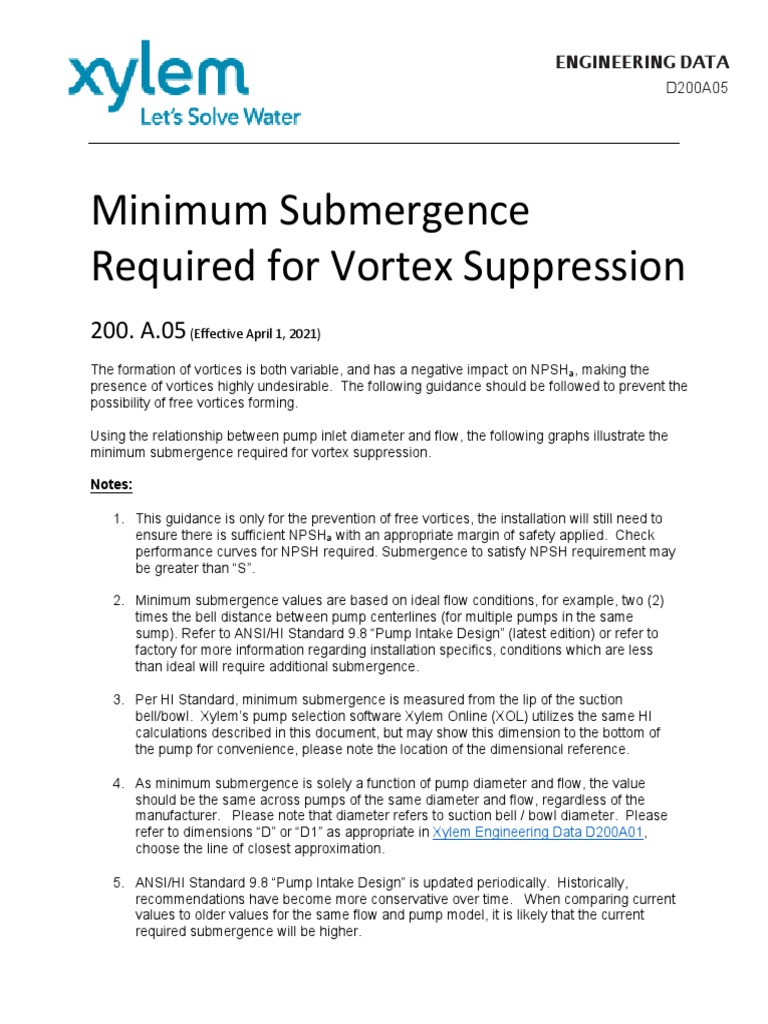 D200a05 - Minimum Submergence - 3.25.2021 PDF | PDF | Pump | Vortices