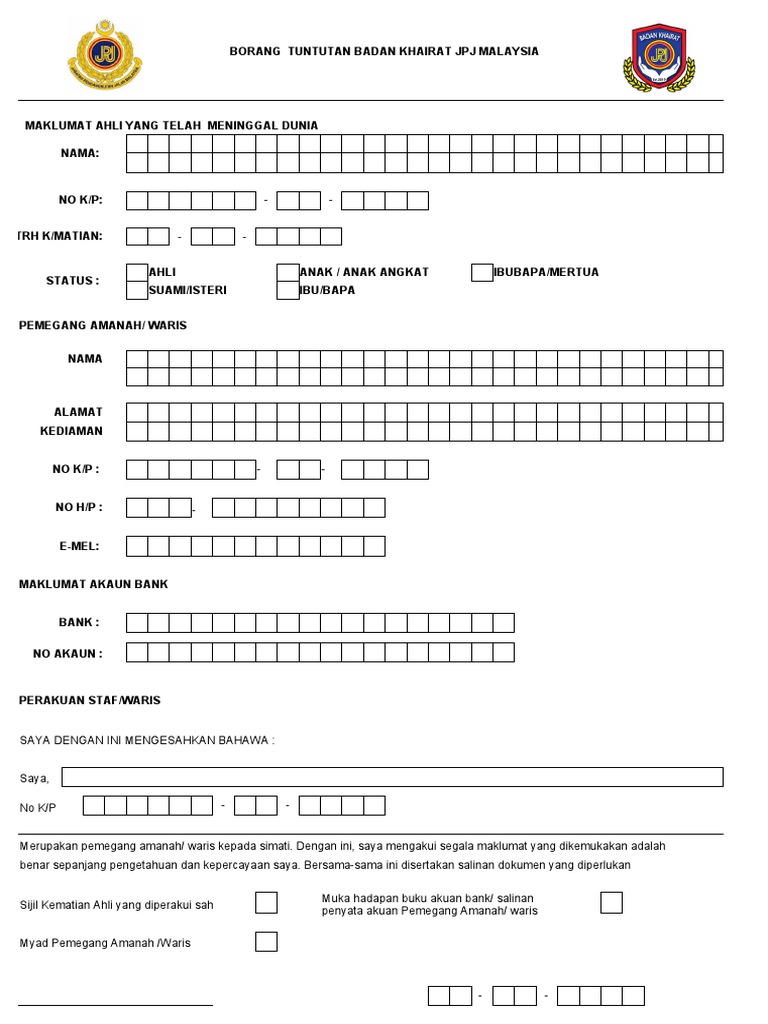 Borang Tuntutan Badan Khairat JPJ Malaysia Update28.10.2020 | PDF