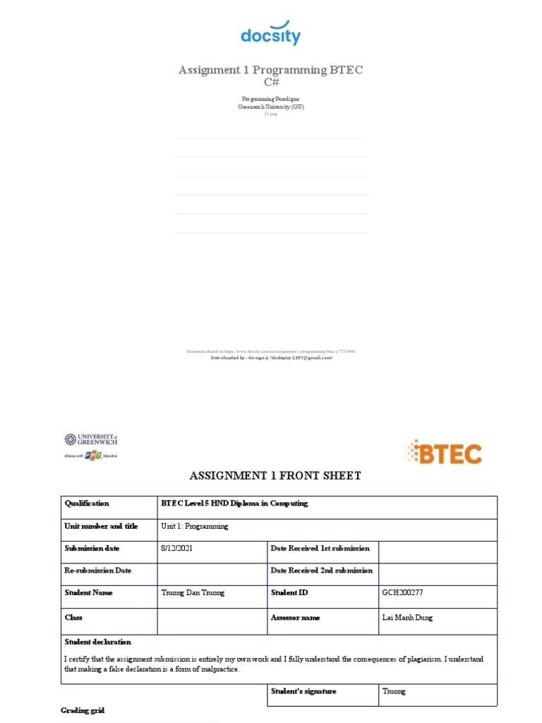 Docsity Assignment 1 Programming Btec C | PDF | Compiler | Algorithms Docsity Assignment 1 Programming Btec C | PDF | Compiler | Algorithms
