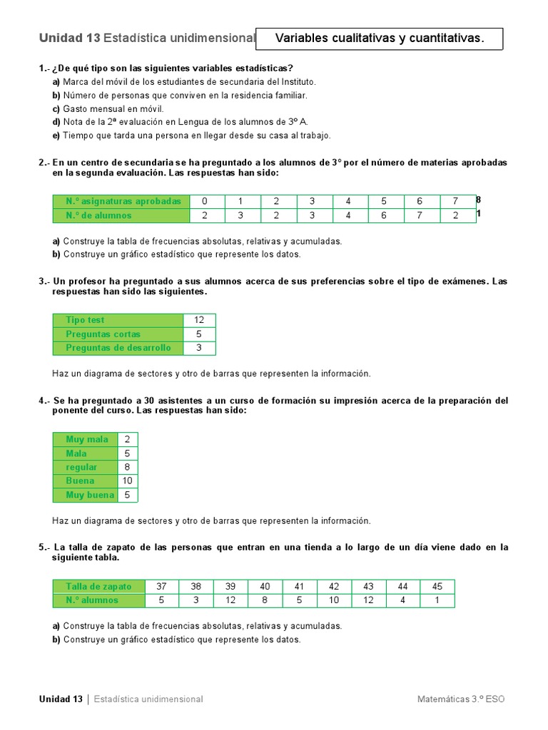 Tema 13 Estadística Fichas de Trabajo | Descargar gratis PDF | Leucocito | Especialidades Medicas