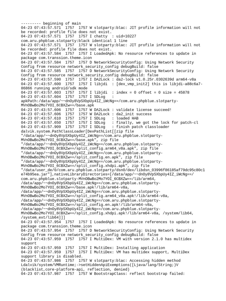Com - Aru.phpblue - Slotparty Logcat | PDF | Java (Programming Language) | Computer Engineering