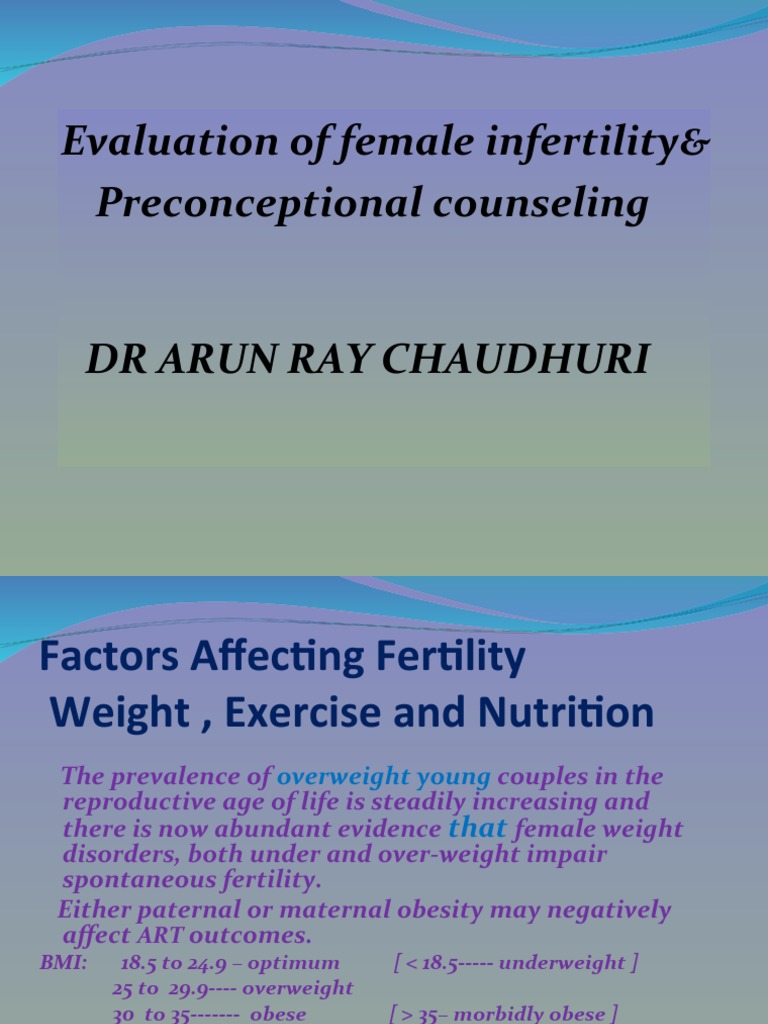 Female Factor Evaluation & Preconceptional Counselling | PDF | In Vitro ...