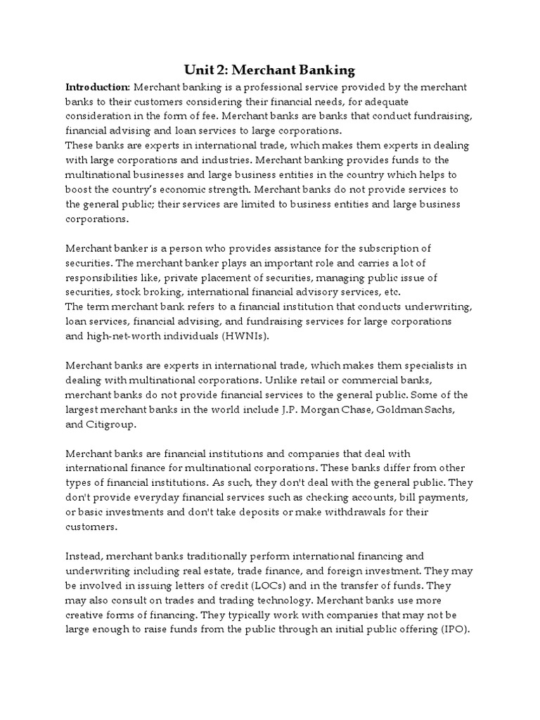 Merchant Banking Notes | PDF | Investment Banking | Banks