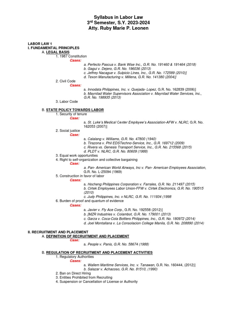 Labor Law Syllabus for 3rd Semester | PDF