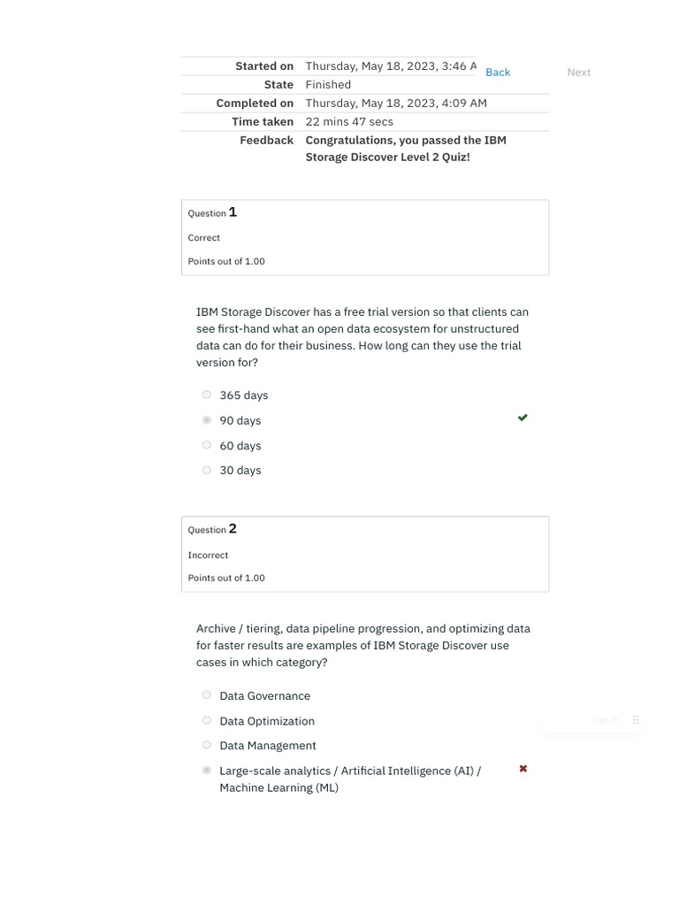 IBM Storage Discover Level 2 Quiz - TOS Attempt | PDF | Artificial ...