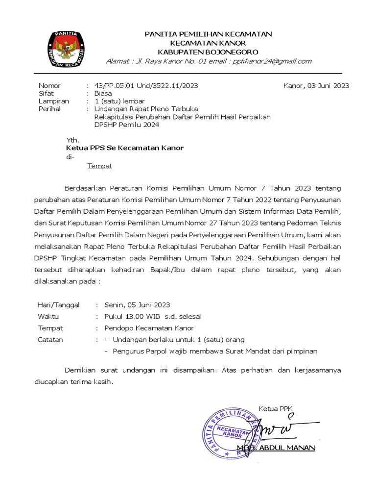 Undangan Pleno DPHP DPSHP PPS | PDF