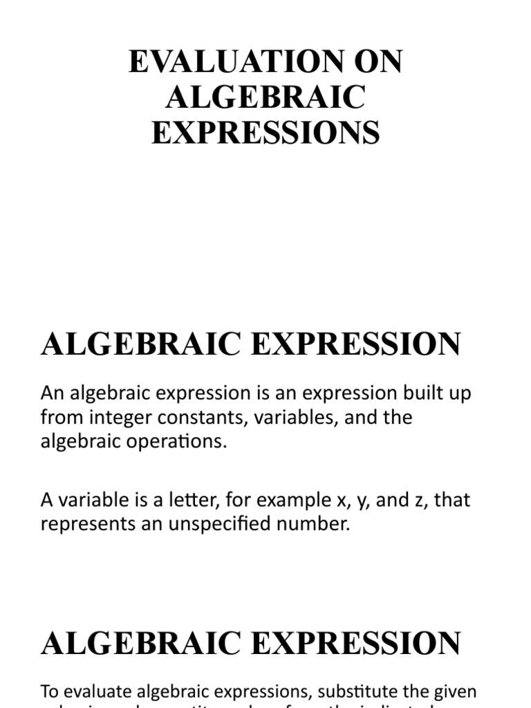 Evaluation On Algebraic Expressions | PDF