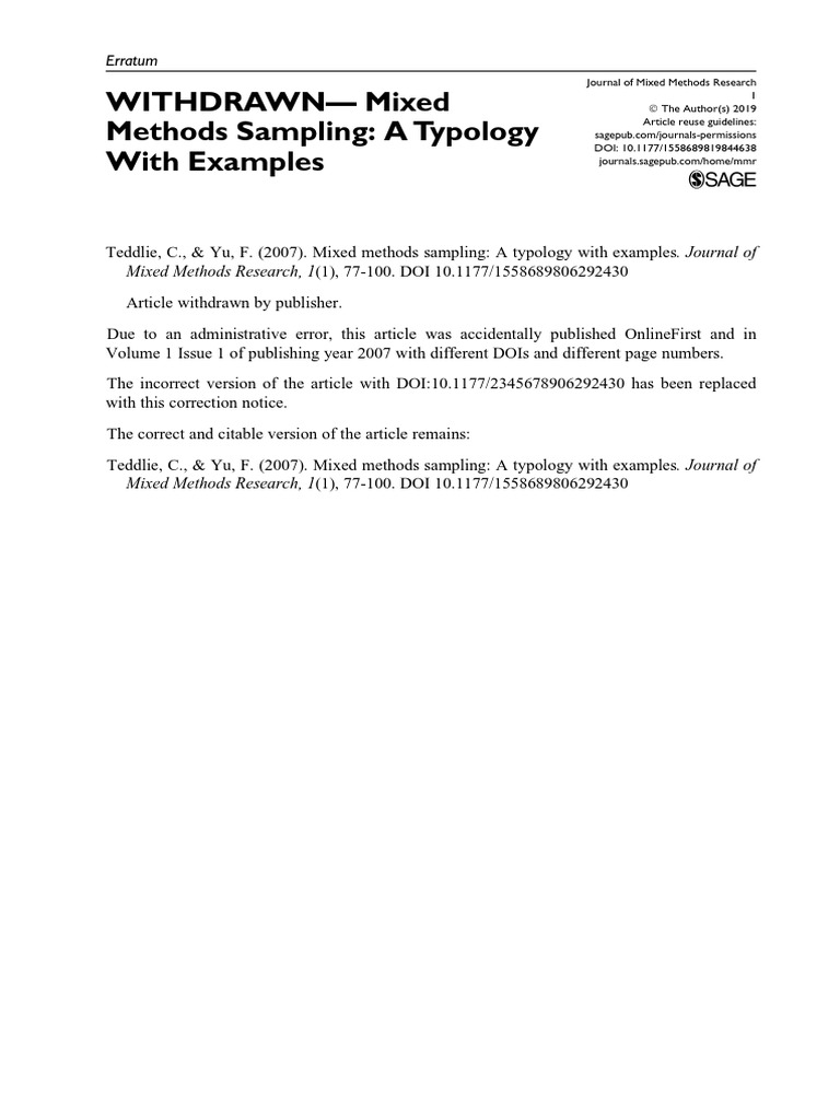 Mixed Methods Sampling - Typology With Examples | PDF | Sampling ...