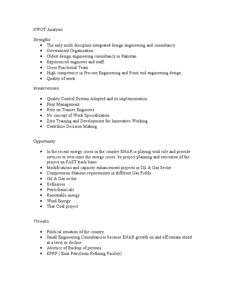 SWOT Analysis | PDF | Engineering | Consultant
