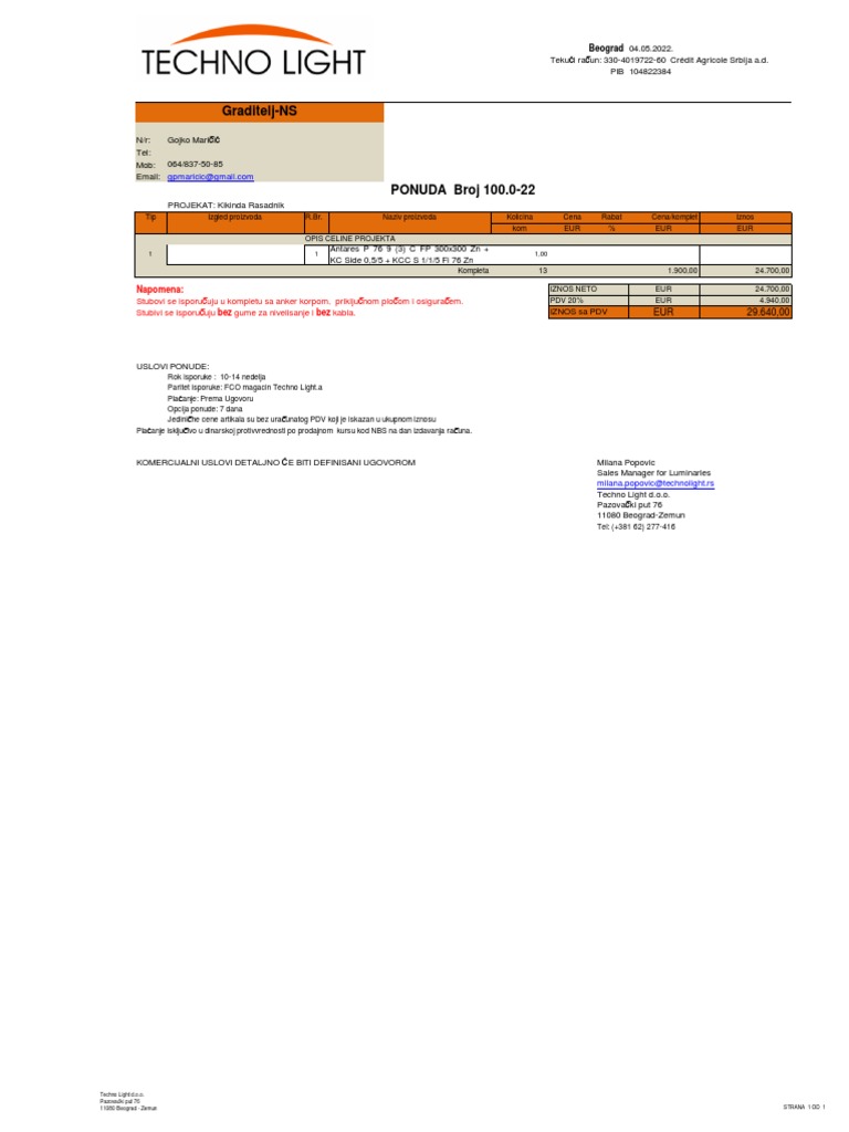 TL PON100.0-22 Graditelj NS Kikinda Rasadnik MP | PDF