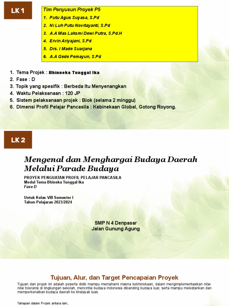 Lembar Kerja (Lk) Penyusunan Projek p5 Bhineka Tunggal Ika | PDF