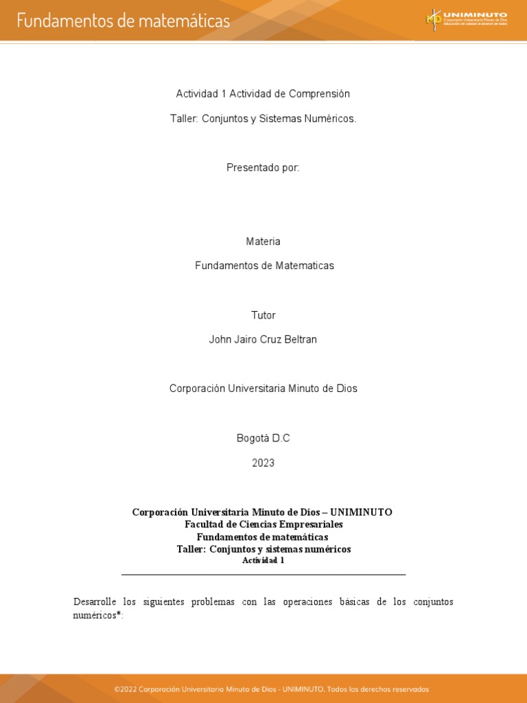Actividad 1 Fundamentos de Matematicas | PDF