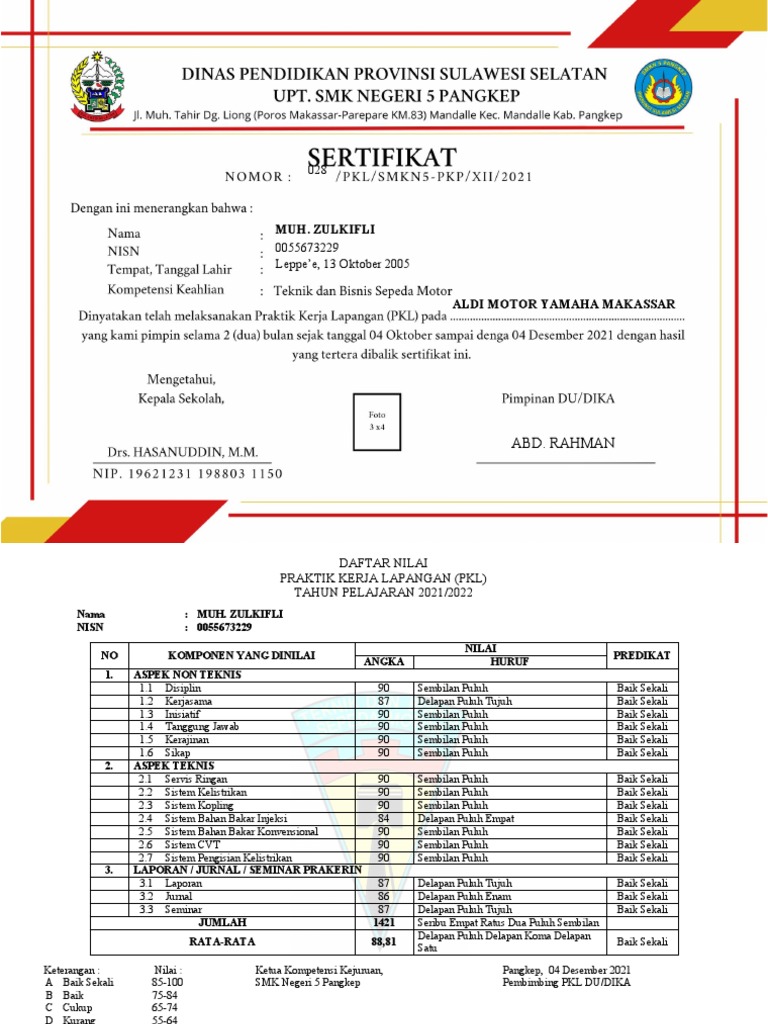 Sertifikat Prakerin 2021 | PDF