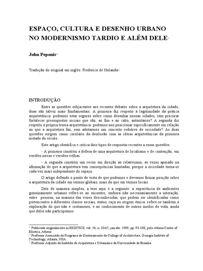 7.Peponis_EspaçoCulturaeDesenhoUrbano | PDF