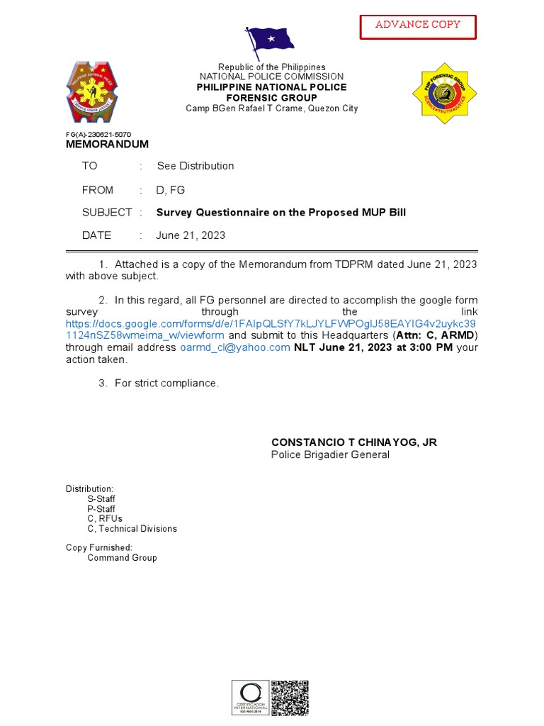 Survey Questionnaire On The Proposed MUP Bill | PDF