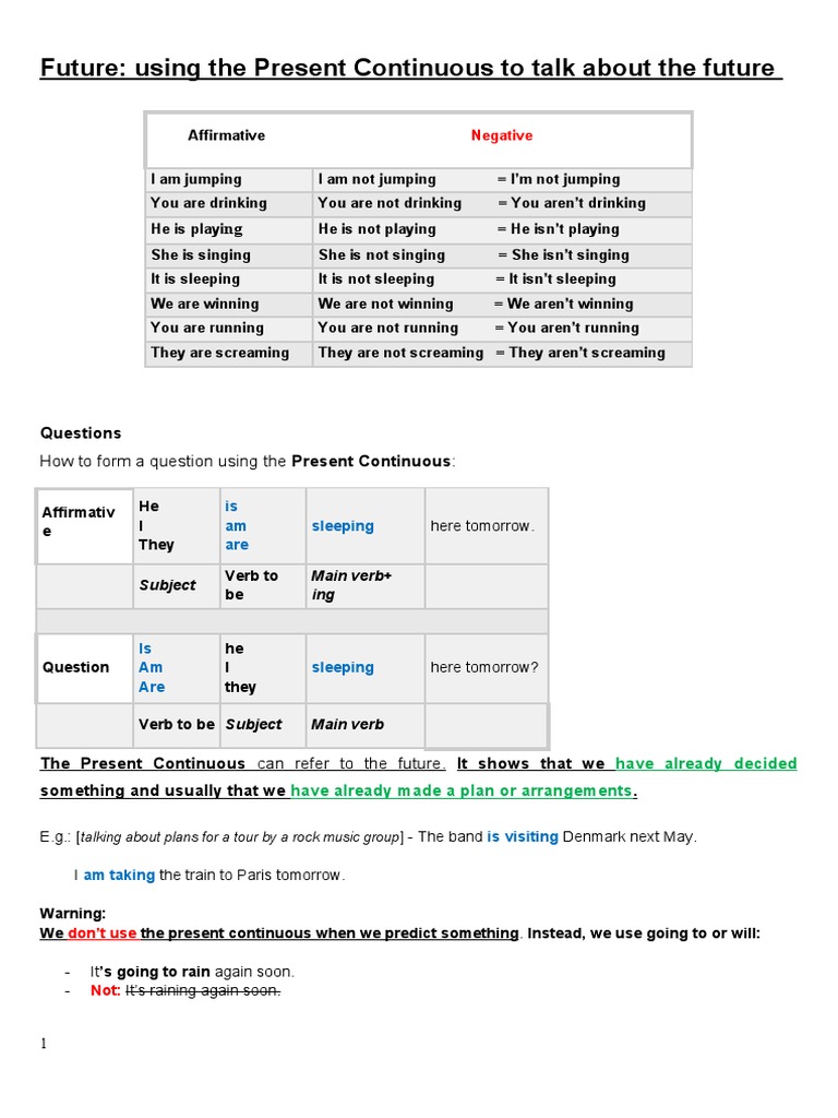 Present Continuous to talk about the future | PDF | Language Mechanics ...