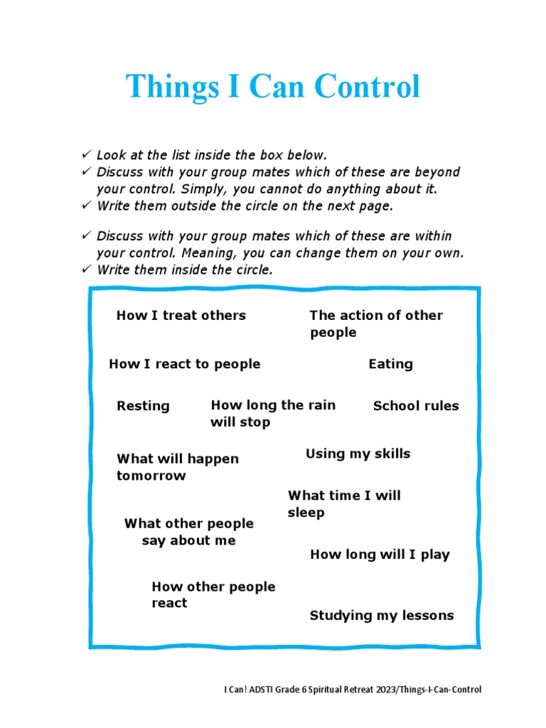 Things I Can Control | PDF | Self-Improvement