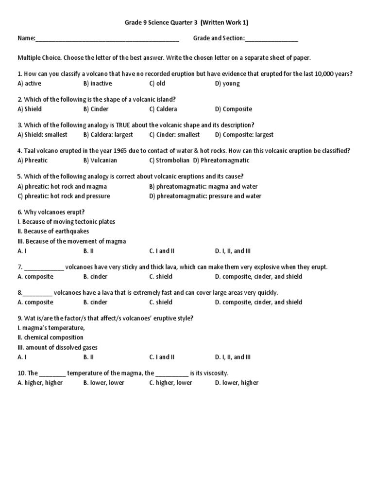 Grade 9 Science: Volcanoes and Climate | PDF | Climate Change | Volcano