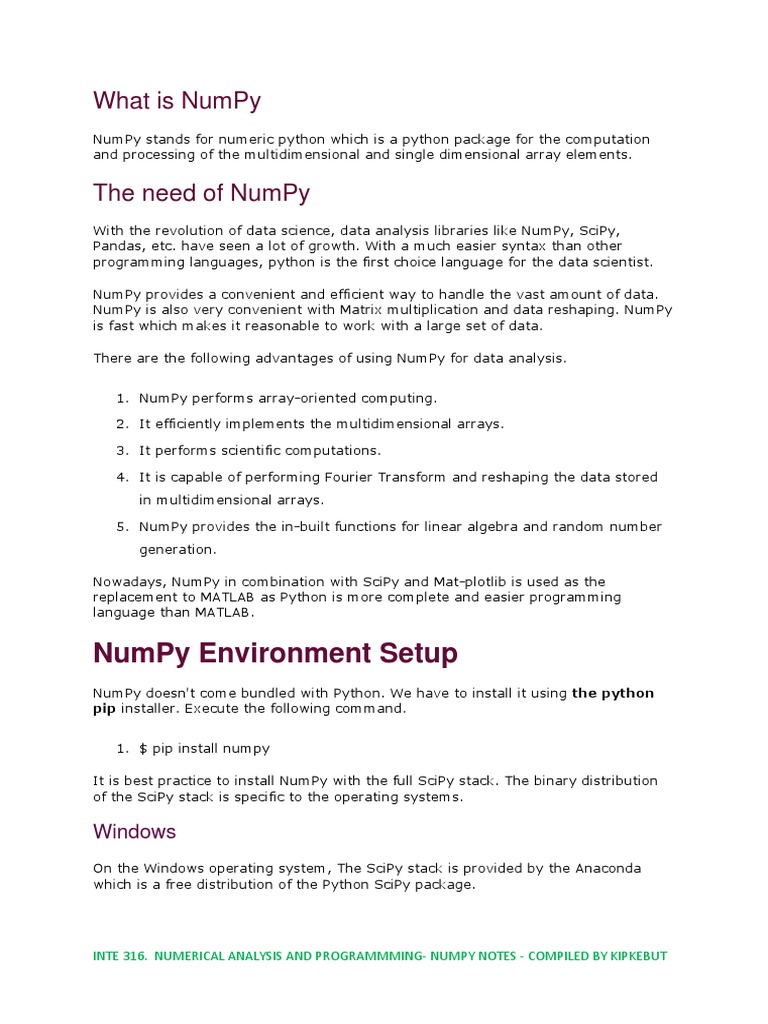 Numpy Notes | PDF | Trigonometric Functions | Integer (Computer Science) Numpy Notes | PDF | Trigonometric Functions | Integer (Computer Science)