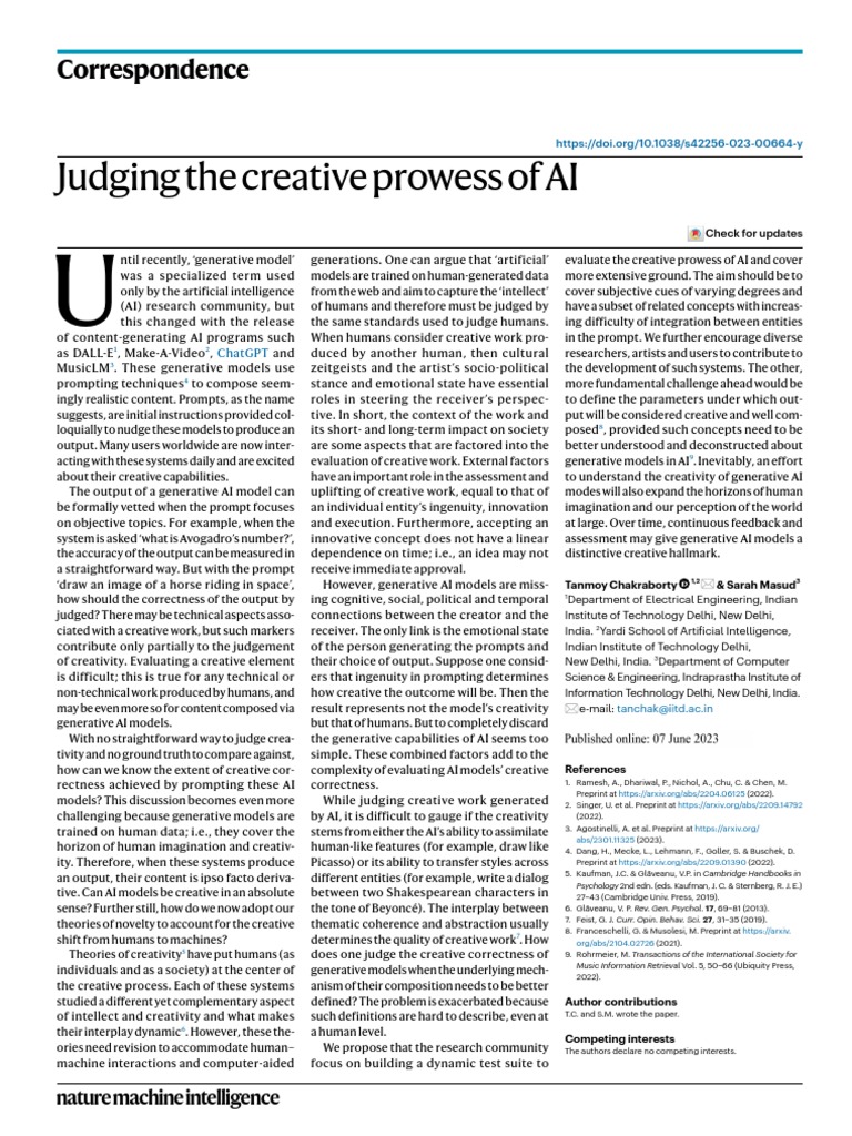 Judging The Creative Prowees of AI | PDF