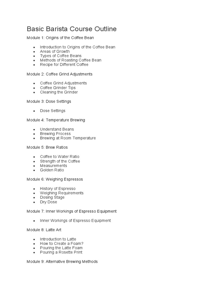 Basic Barista Course Outline | PDF