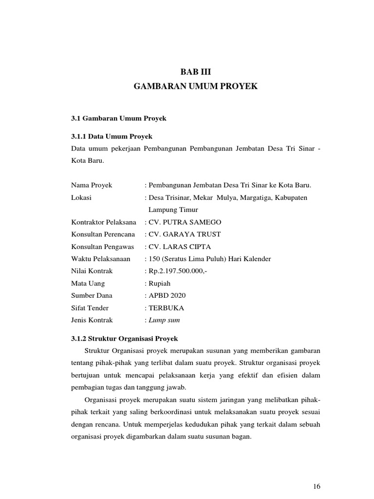 Bab Iii Gambaran Umum Proyek Laporan Kerja Praktik Proyek Jembatan Desa Tri Sinar (Plat Lantai ...