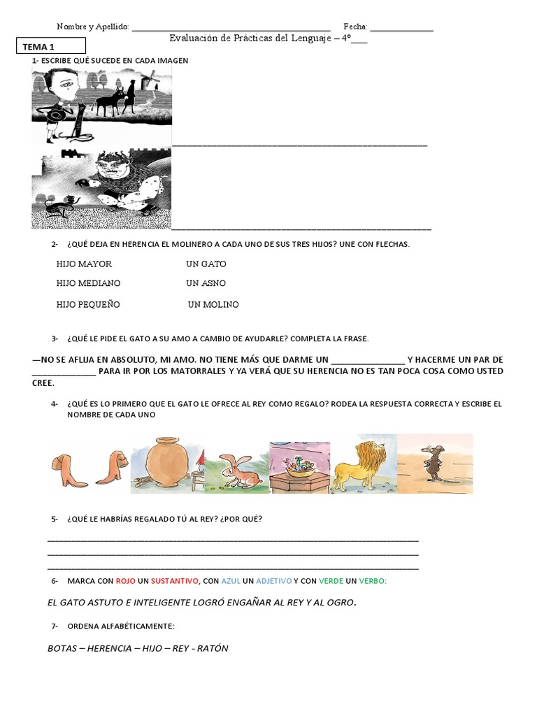 Actividades del Gato con Botas 4º Grado | PDF