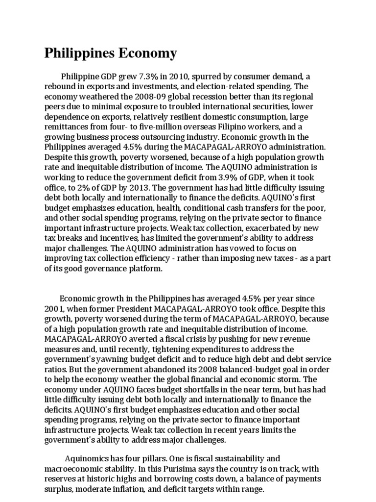 Philippines Economy | PDF | Government Budget Balance | Economy Of The ...