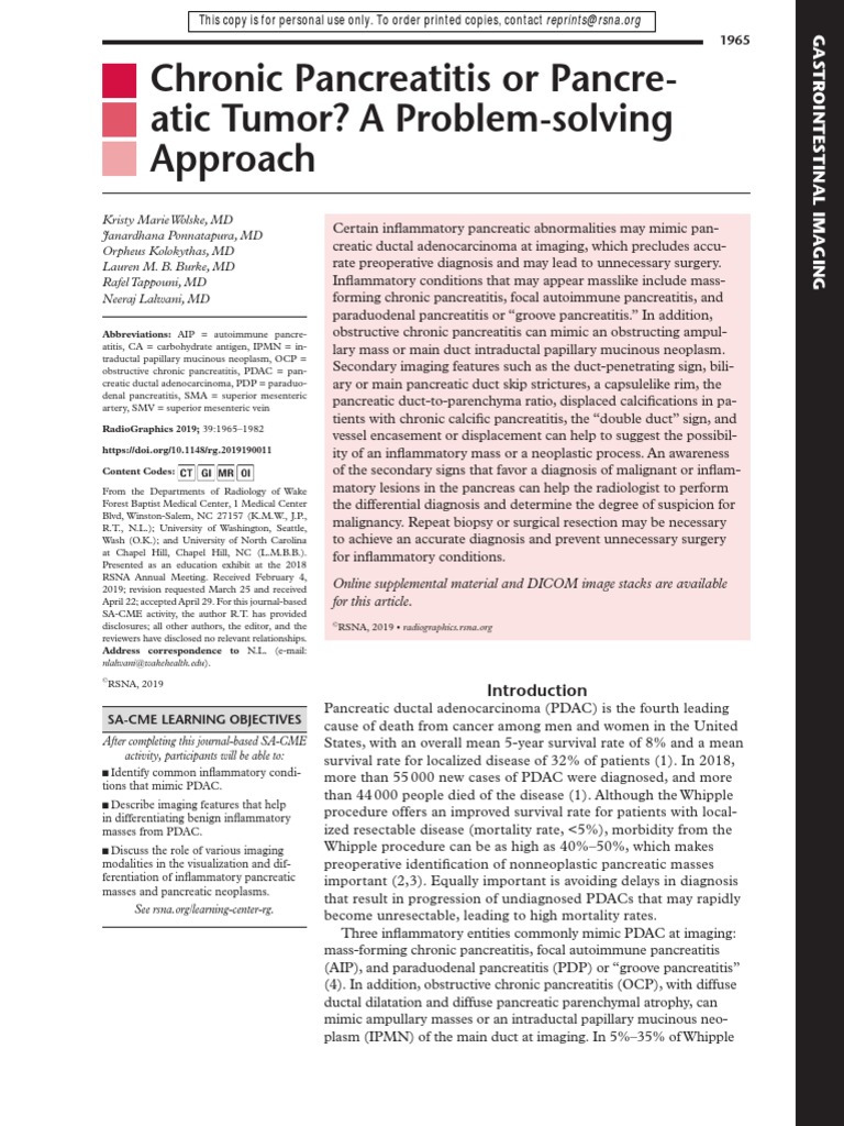 Chronic Pancreatitis or Pancreatic Tumor | PDF | Pancreatic Cancer ...