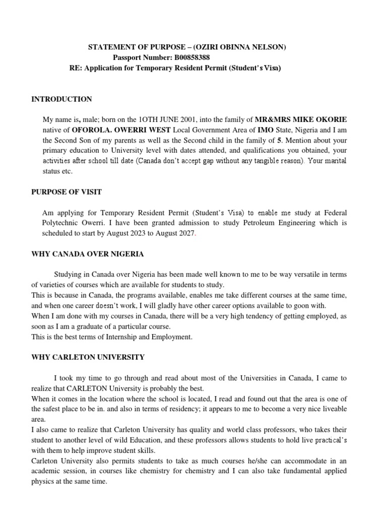 Student Visa Application Statement of Purpose | PDF | Travel Visa | Science