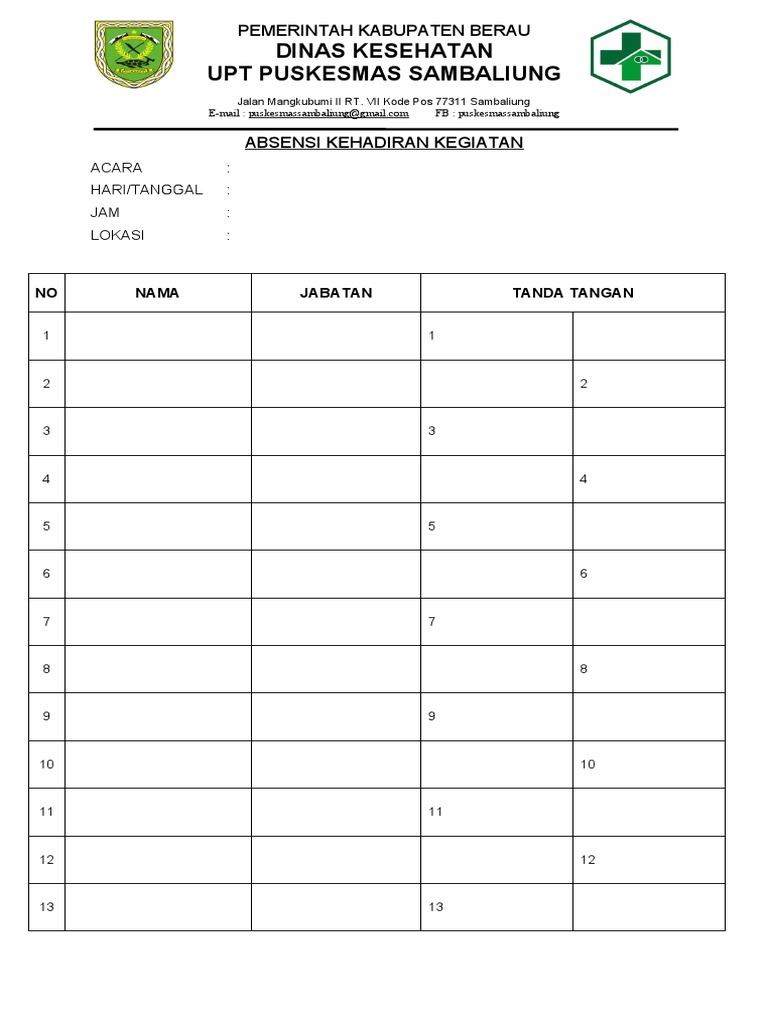 absen kegiatan LENGKAP KOSONG | PDF