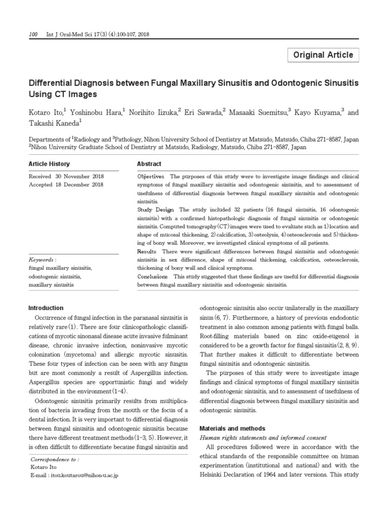 Differential Diagnosis Fungal Sinusitis and Odontogenic Sinuitis | PDF ...