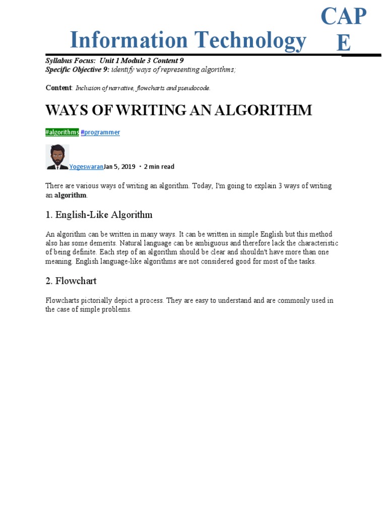 Cape Notes Unit1 Module 3 Content 9 1 Pdf Parameter Computer