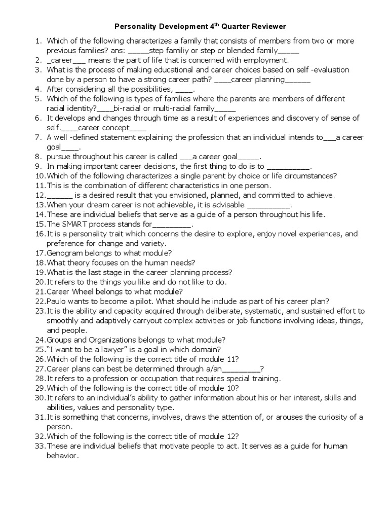 Personality Development 4th Quarter Reviewer | PDF | Curiosity | Experience