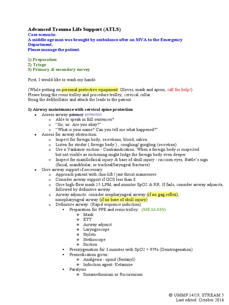 ATLS Template | PDF | Thorax | Diseases And Disorders