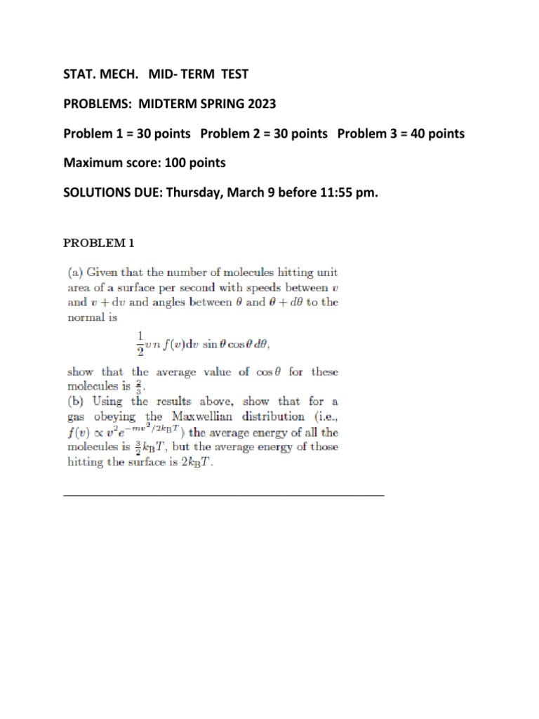 Midterm For Statistical Mechanics | PDF