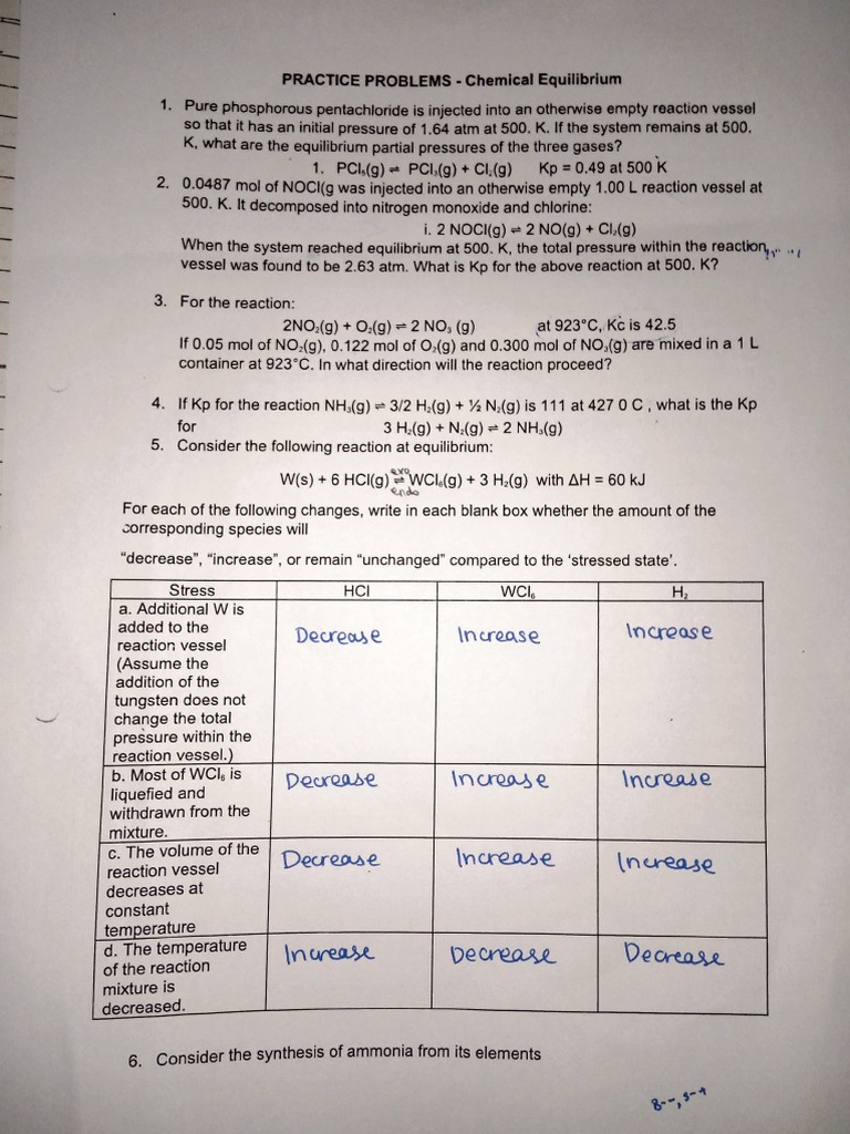 Practice Problems - Chemical Equilibrium | PDF | Materials | Physical ...