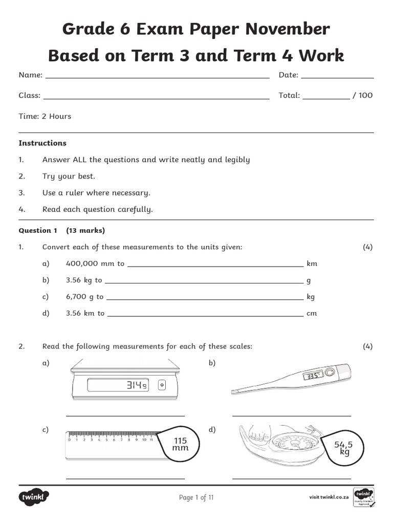 Za M 1659888207 Grade 6 Maths Exam Paper November - Ver - 3 | PDF ...