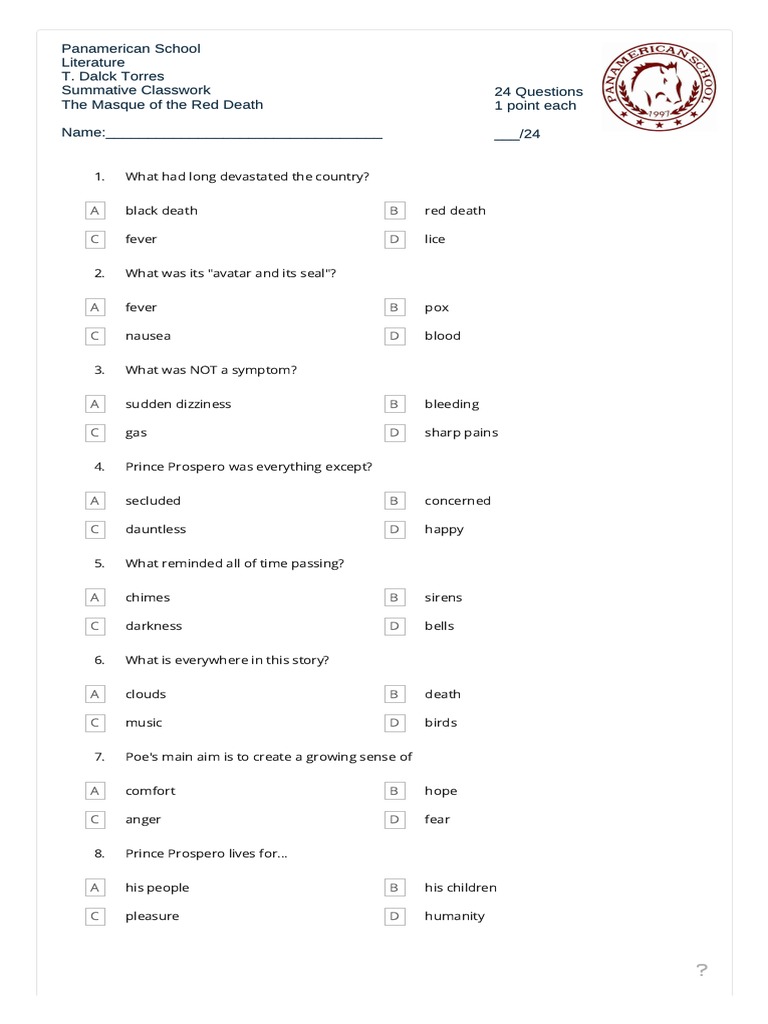 The Masque of The Red Death Quiz | PDF