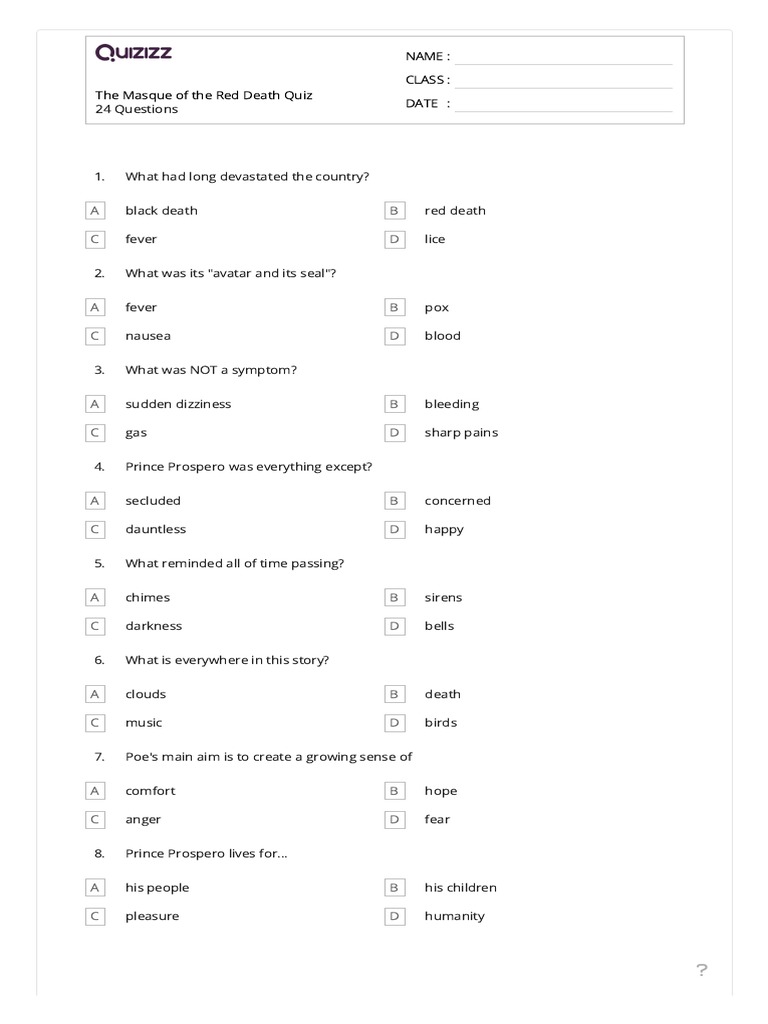 The Masque of The Red Death Quiz | PDF