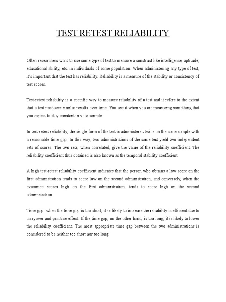 Test Retest Reliability | PDF