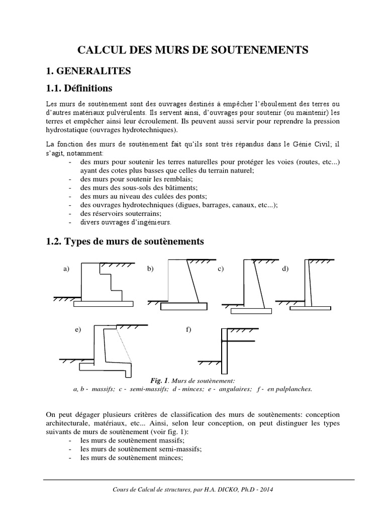 Chap. 14 Calcul Des Murs de Soutènement | PDF | Béton armé | Fondation (construction)