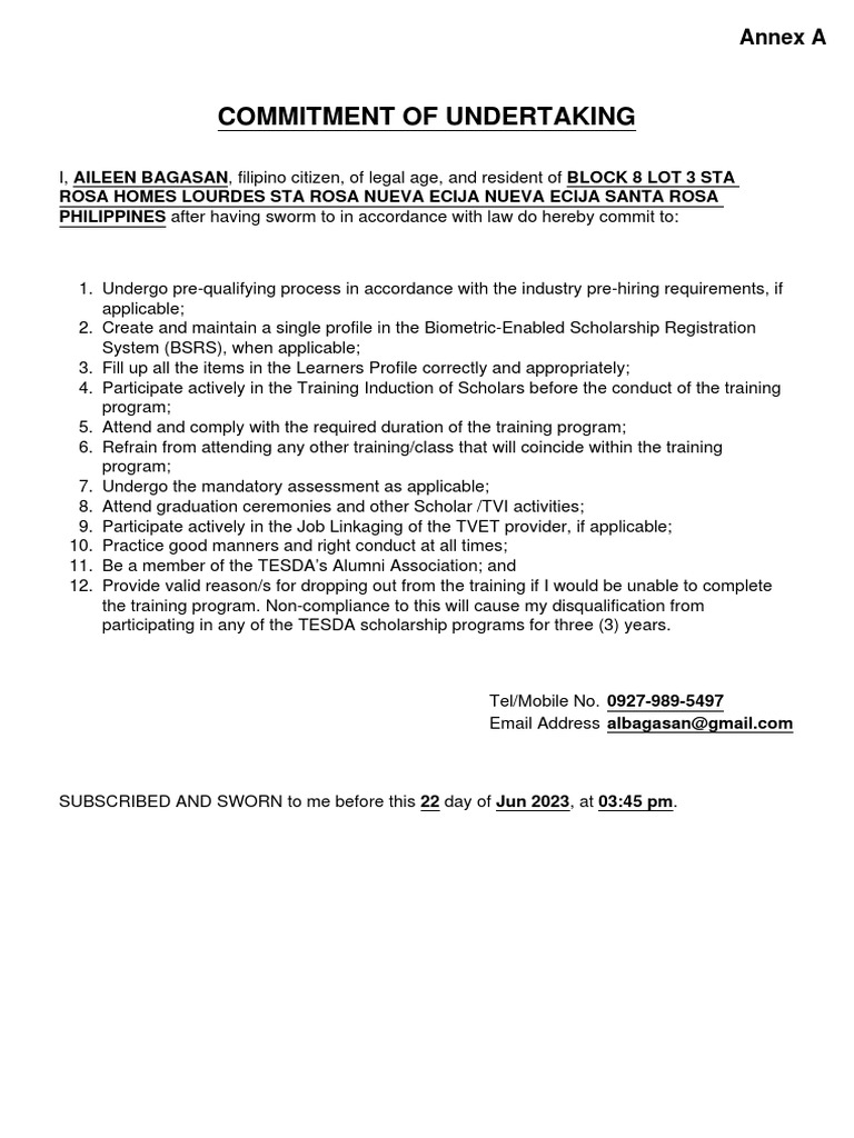 Commitment of Undertaking | PDF